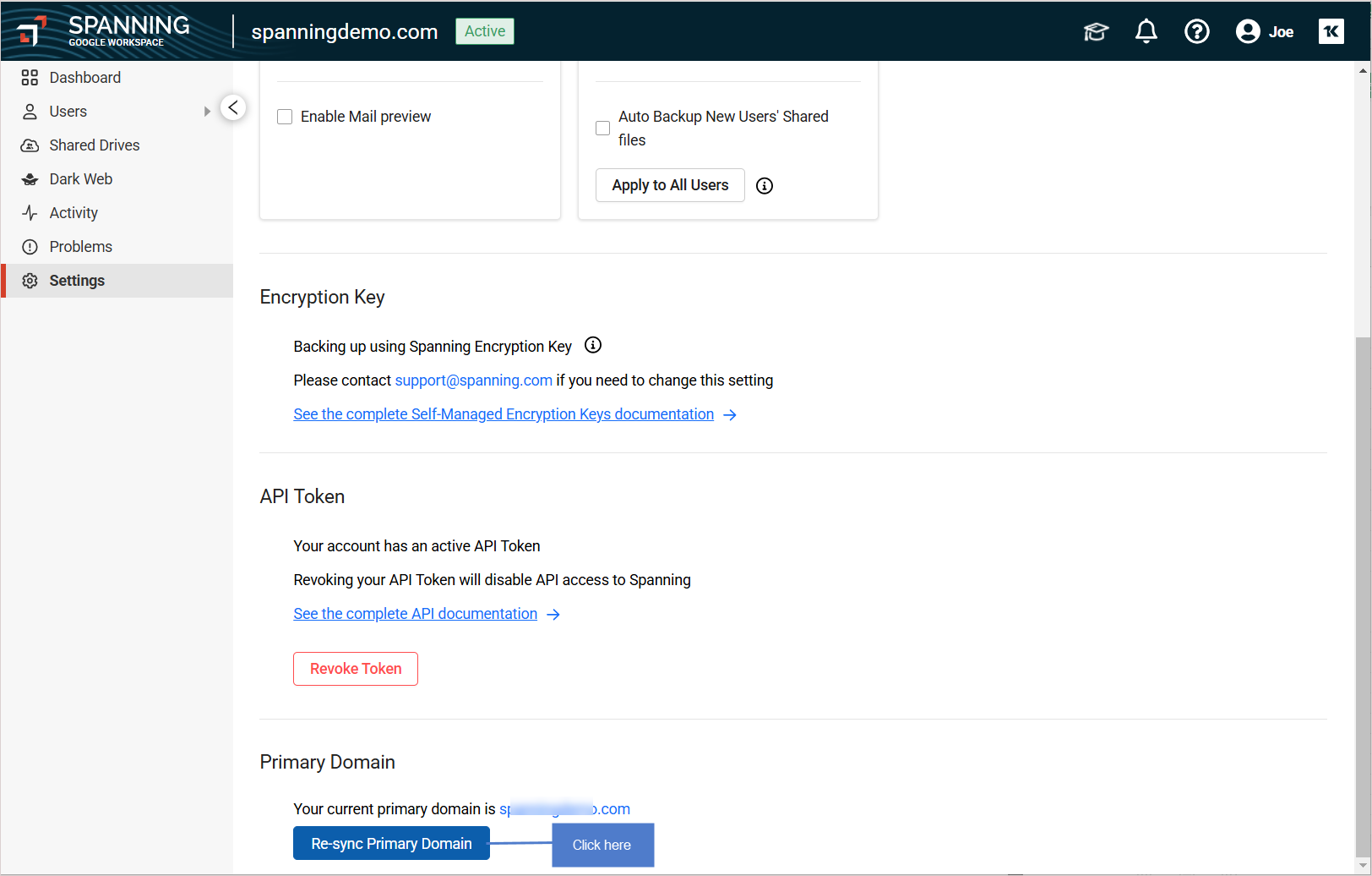 Modifying the primary domain